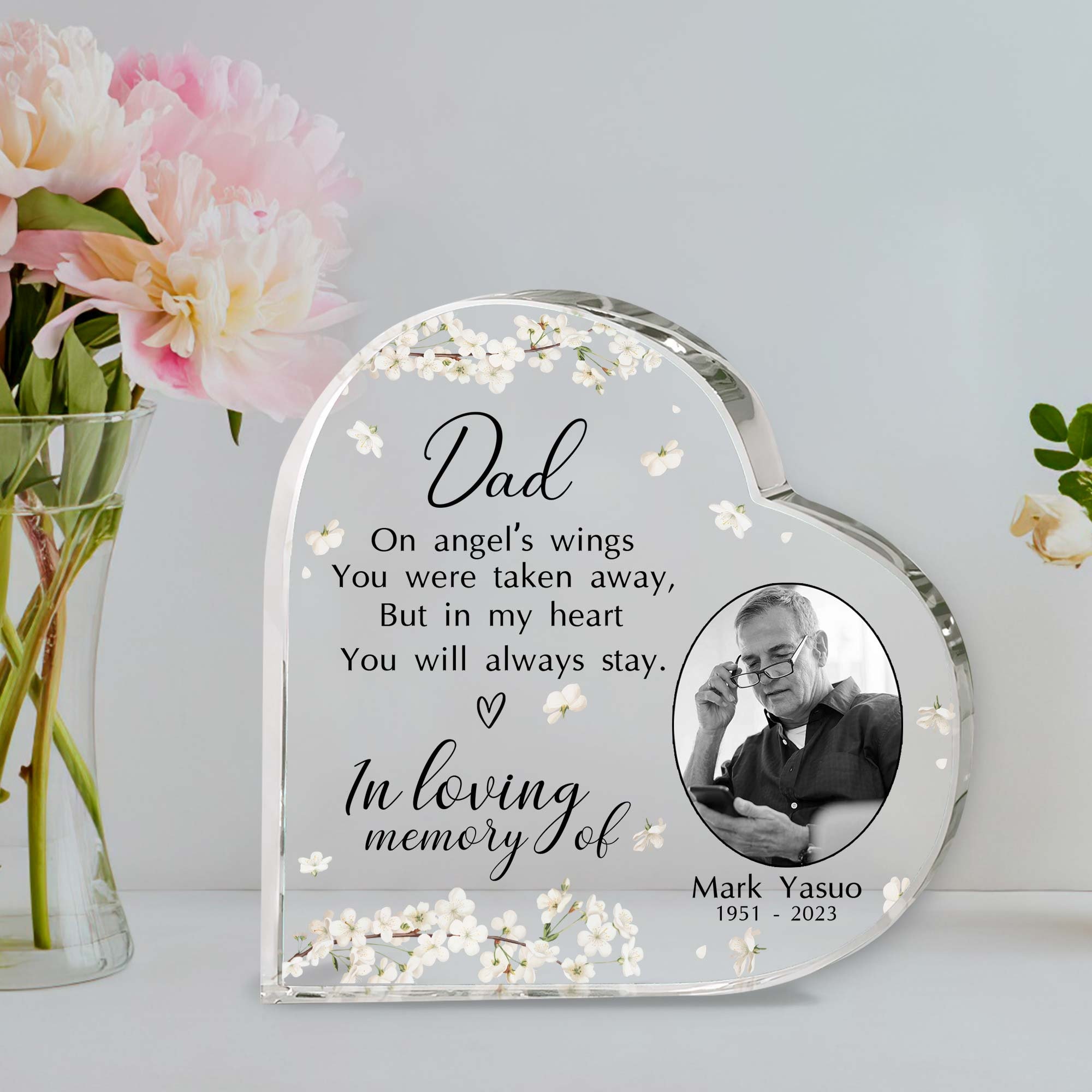 Personalized Photo Memorial Heart Acrylic Plaque, in Loving Memory ...