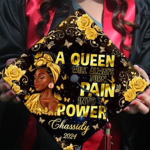 Personalized Black Queen Grad Cap Topper, Graduation Cap Topper, Class ...