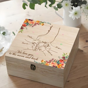 Personalized Name Mom and Kid Hands Memory Keepsake Box, Custom Mother ...