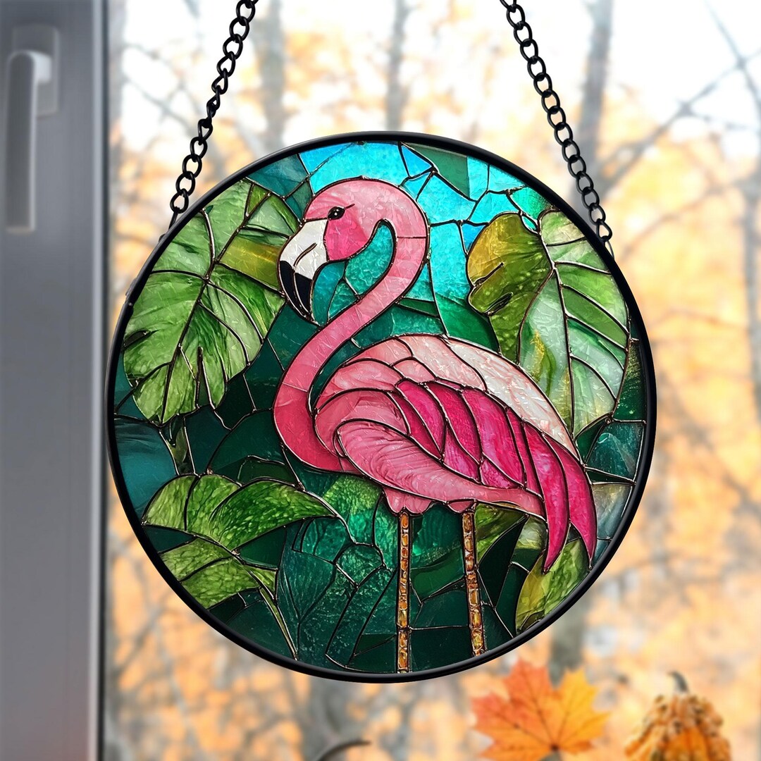Faux Stained Glass Flamingo Suncatcher, Flamingo Window Hangings for ...