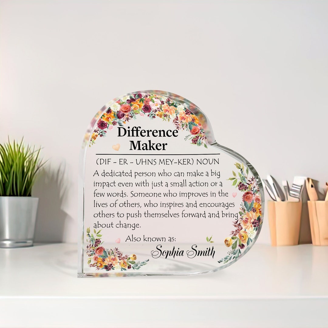 Personalized Difference Maker Heart Acrylic Plaque, Difference Maker ...