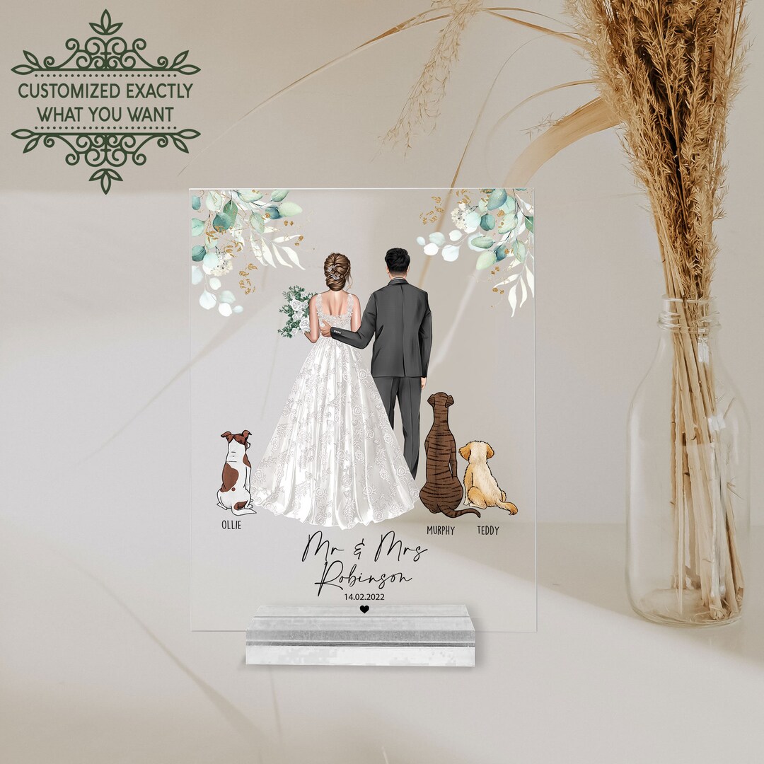 Personalized Bride and Groom Print With Pet Acrylic Plaque - Etsy