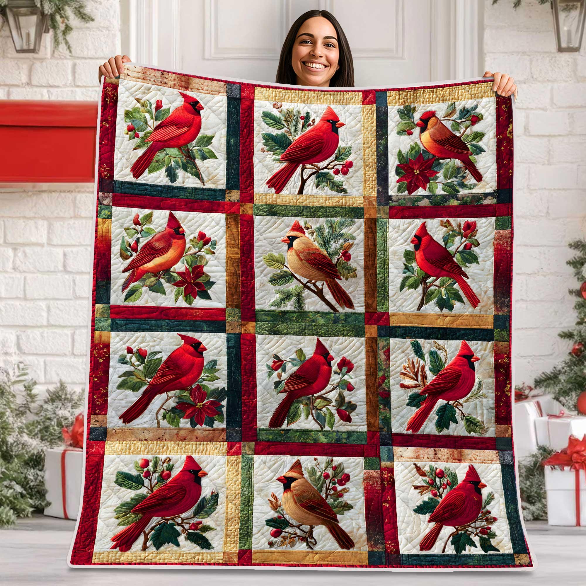 Red Cardinal Quilted Throw Blanket, Lightweight Cardinal Bird Bedspread ...