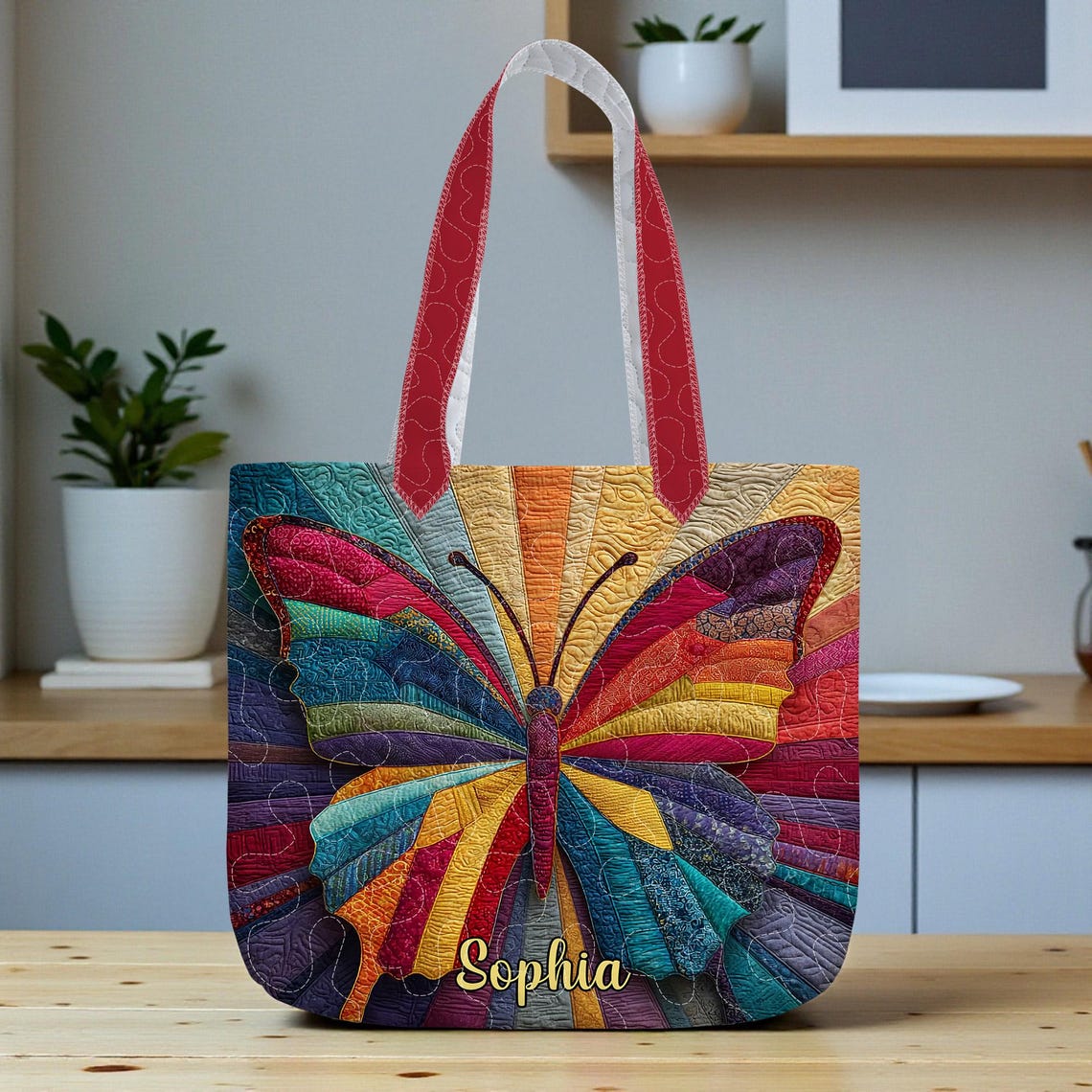 Custom Quilted Butterfly Tote Bag – Colorful Butterfly Design Bag ...