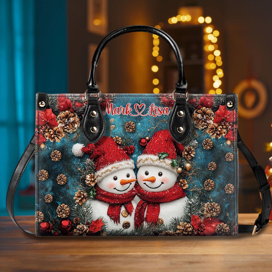 Snowman Couple Christmas Vibes Handbag With Handle, 2D Flat Christmas ...