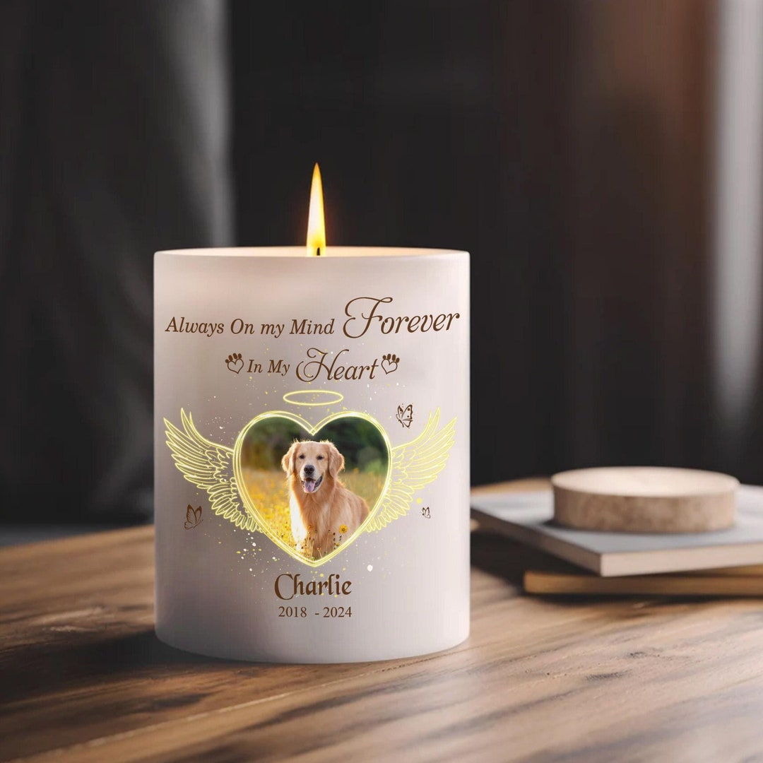Personalized Photo Pet Memorial Candle, Dog, Cat Memorial Solar Light ...