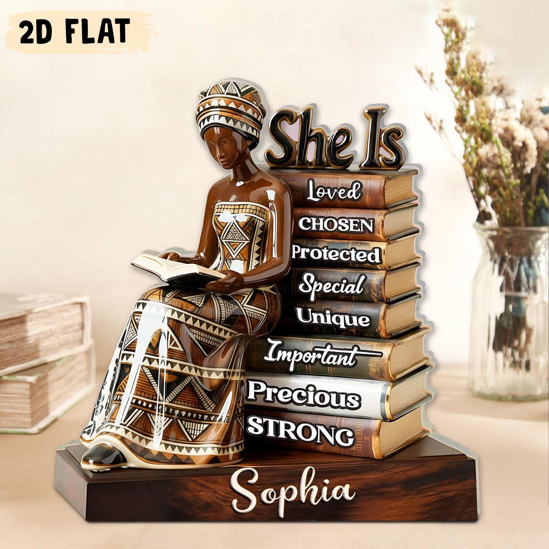 Custom 2D Flat She is Affirmation Acrylic Plaque, Black Girl Reading ...