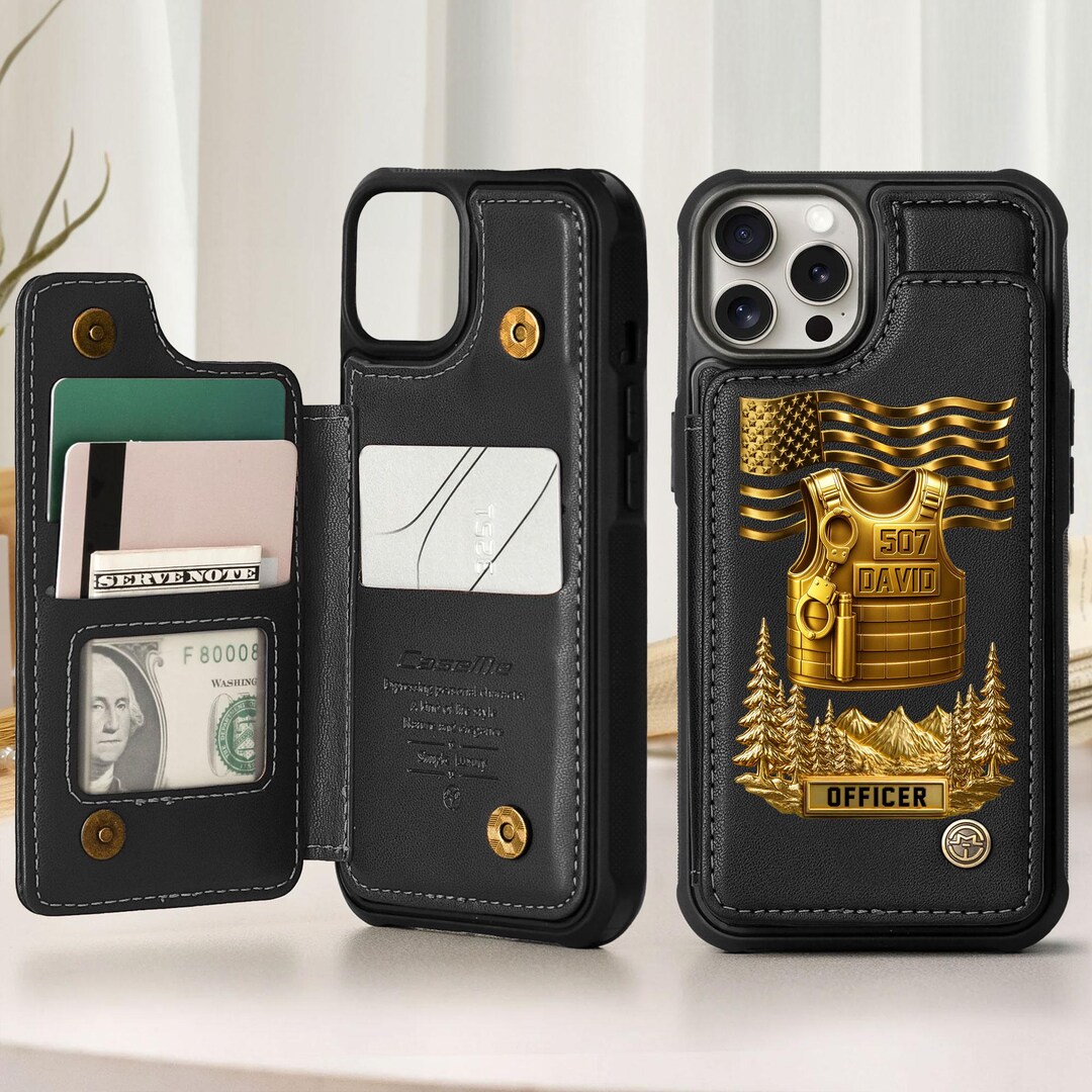 Personalized Police Officer Leather Flip Wallet Phone Case, Law ...