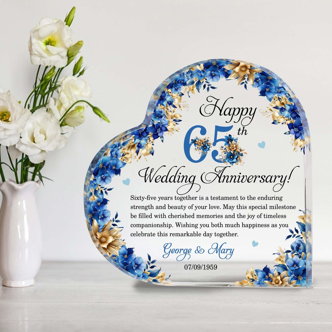 Personalized 65th Wedding Anniversary Gift Heart Acrylic Plaque, 65th ...
