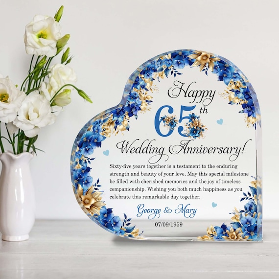 Personalized 65th Wedding Anniversary Gift Heart Acrylic Plaque 65th Wedding Gifts for Parents Wedding Anniversary Gift Husband Gift Etsy