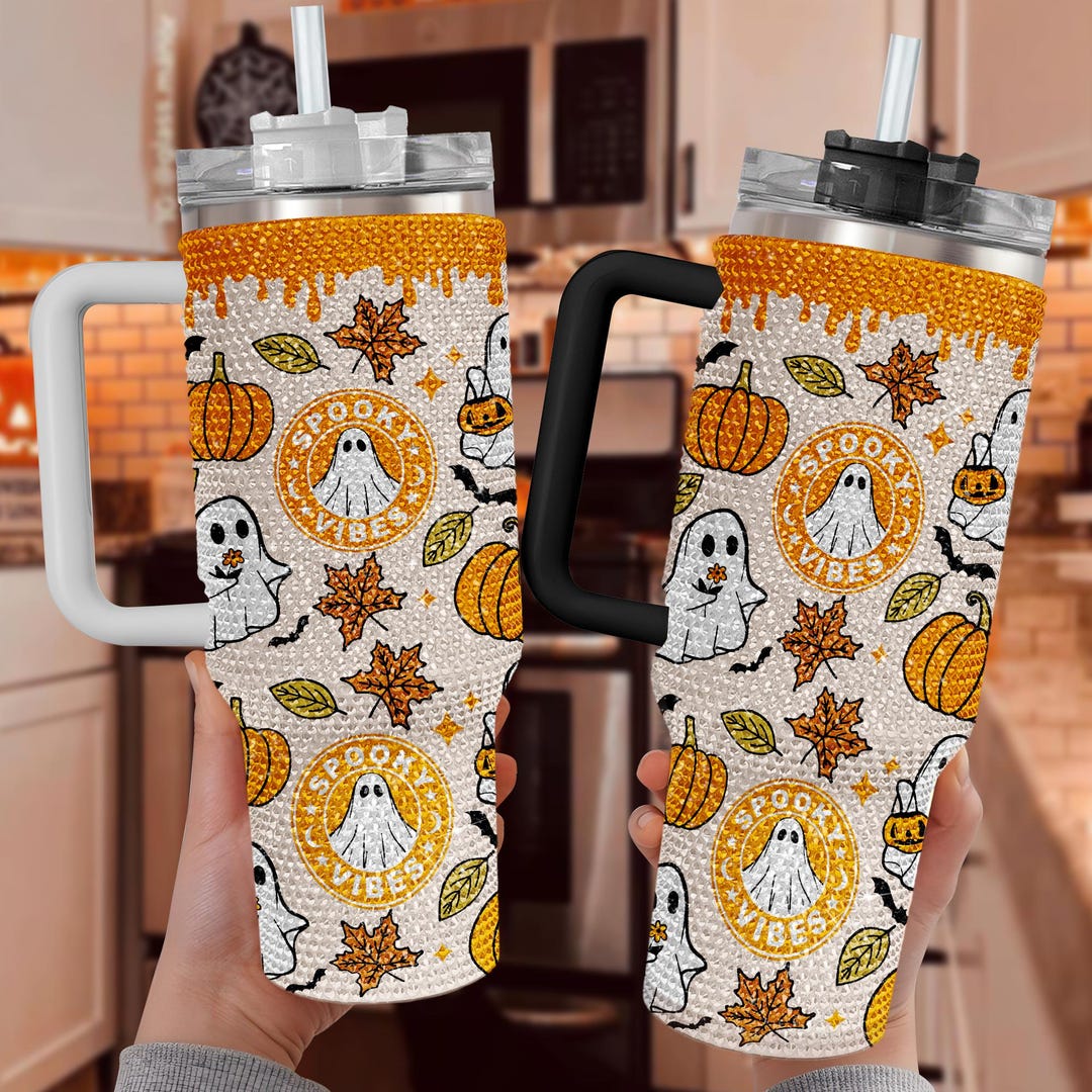 Spooky Vibe 40oz Rhinestone Tumbler, Halloween Bling Tumbler, Halloween ...