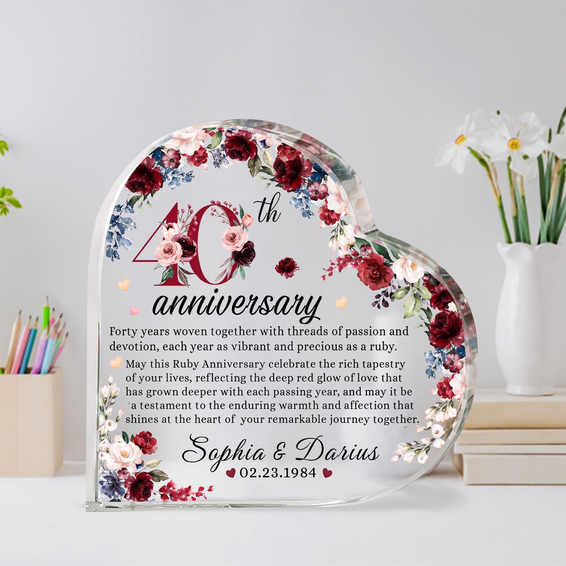 Personalized 40th Wedding Anniversary Gift Heart Acrylic Plaque, 40th ...