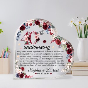 Personalized 40th Wedding Anniversary Gift Heart Acrylic Plaque, 40th ...