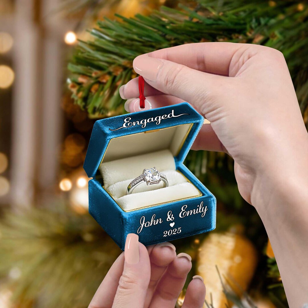Personalized Engaged Ring Box 2D Flat Acrylic Ornament, 1st Christmas ...