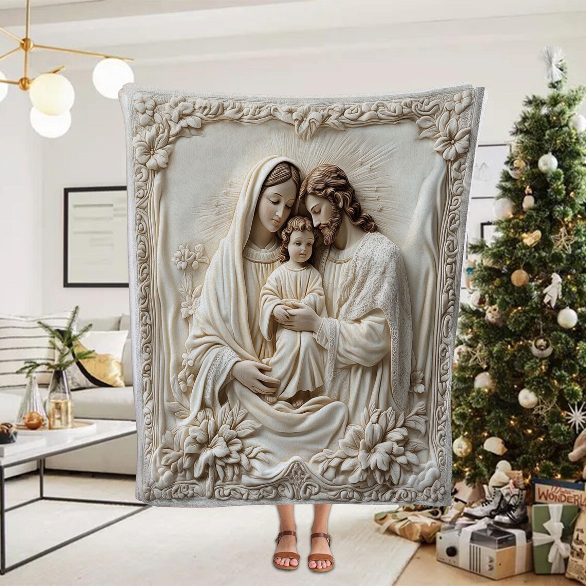 2D Flat Nativity Scene of Baby Jesus, Mary, Joseph Blanket, Holy Family ...