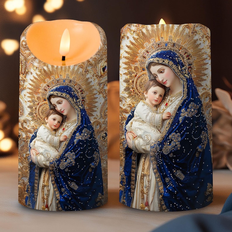 Virgin Mary and Baby Jesus LED Candle, Religious Prayer Candle ...