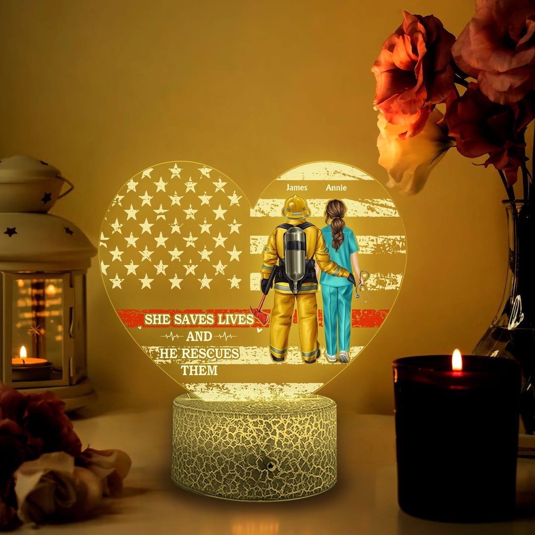 Personalized Firefighter and Nurse Couple 3D Led Night Light - Etsy