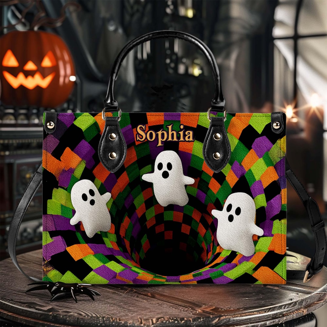 Personalized Halloween Ghosts Leather Bag, Custom Printed Faux 3D ...