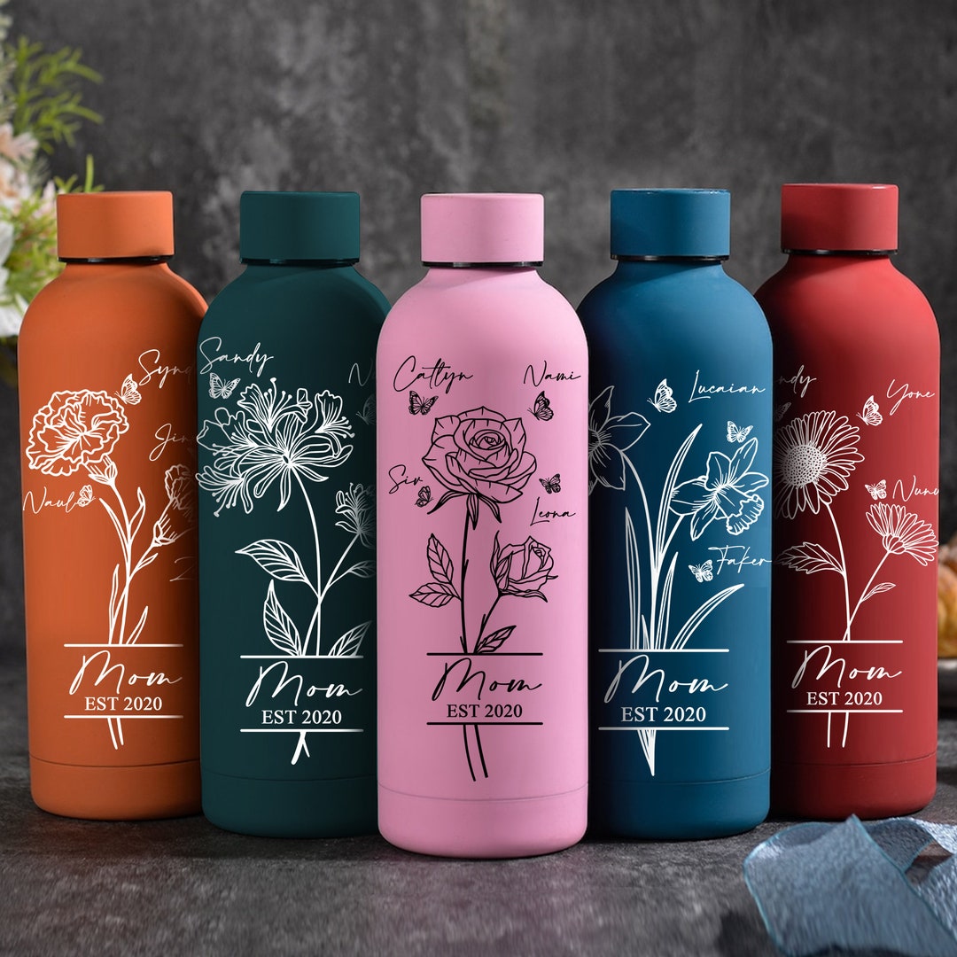 Personalized Mom With Kids Names 17 Oz Water Bottle, Custom Birth Month ...