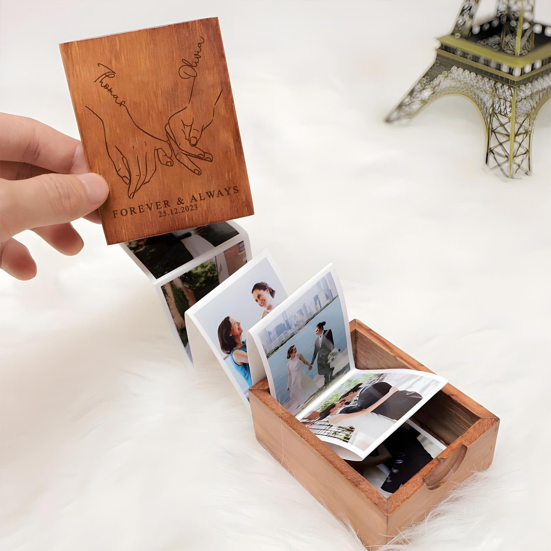 Custom Photo Couples Wooden Photo Box, Pull Out Photo Album, Gifts for ...