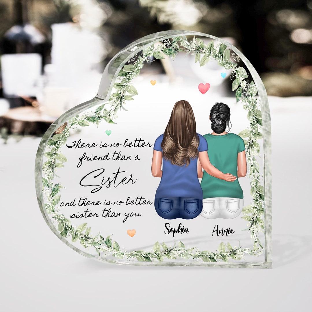 Personalized Sisters Portrait Heart Acrylic Plaque, Sister Gift From ...
