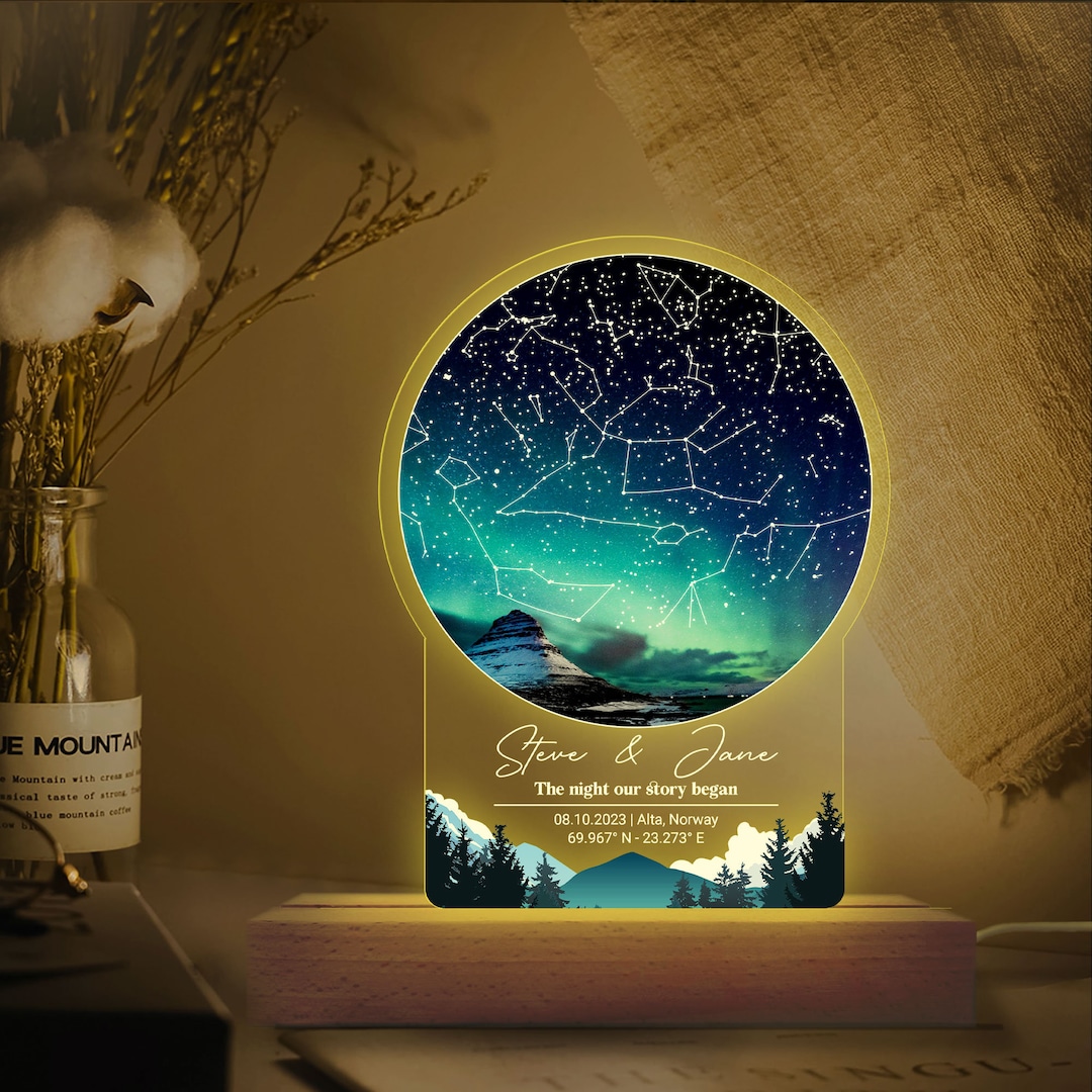 Personalized Star Map 3D Multicolor Led Light Wooden Base, Custom Star ...