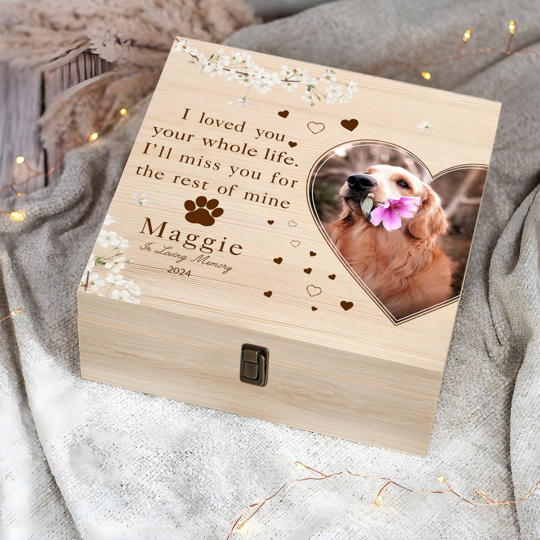 Personalized Pet Memorial Memory Keepsake Box, Wood Memory Box, Custom ...