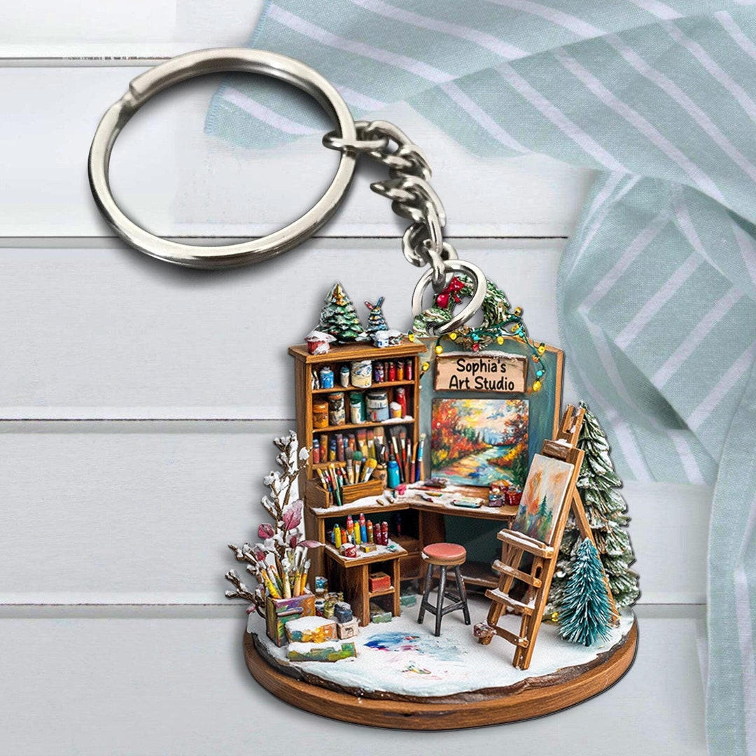 Personalized 2D Dreamy Artist Studio Keychain, Artist Corner Keychain ...