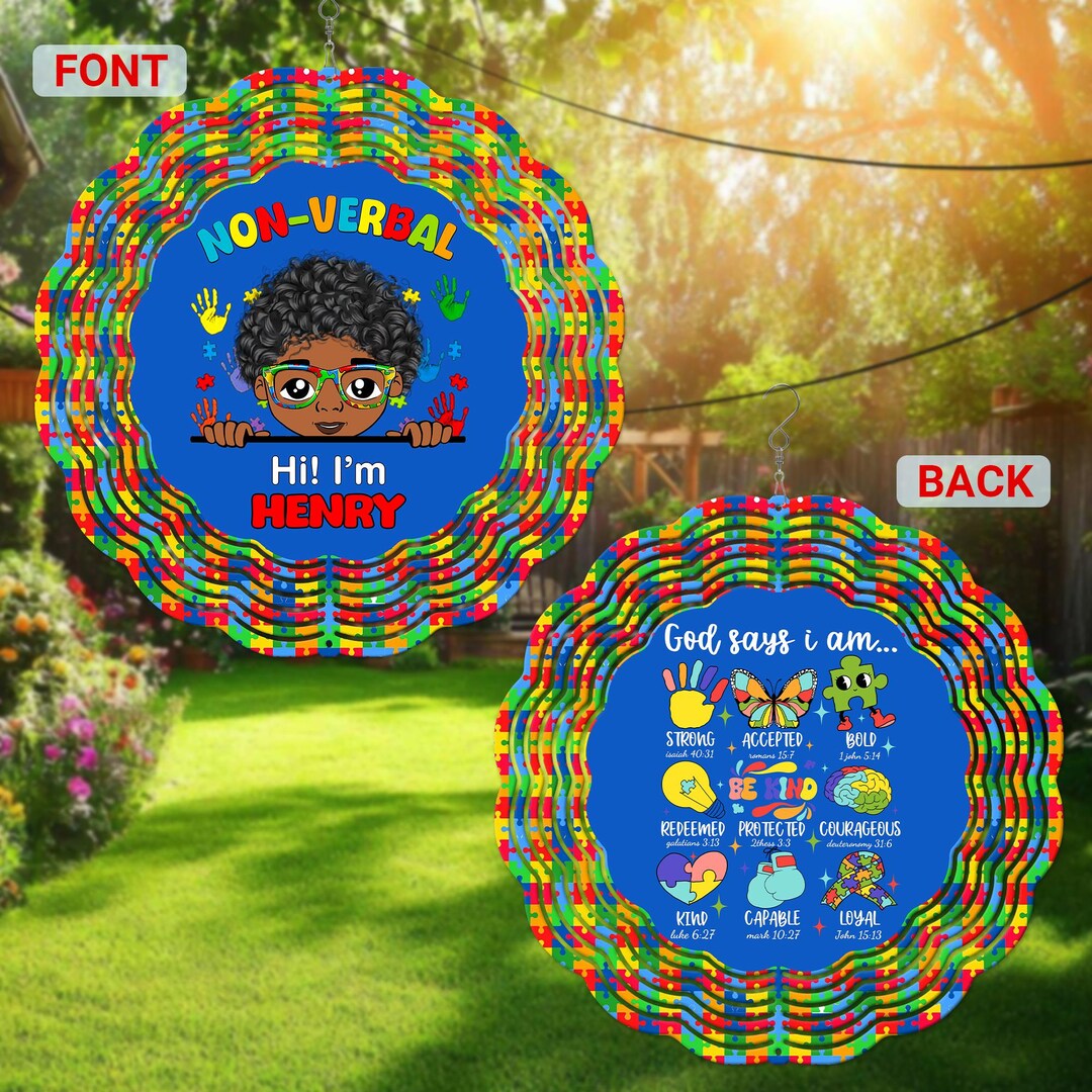 Personalized Autism Wind Spinner, Garden Decor Gift for Autistic Boys ...