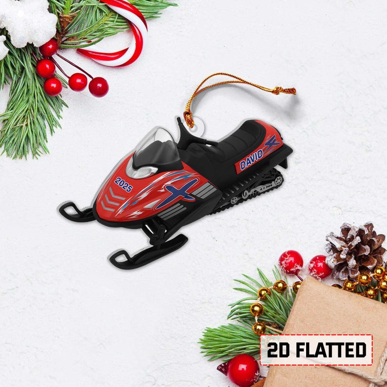 Personalized 2D Flat Snowmobile Christmas Acrylic Ornament, Custom ...