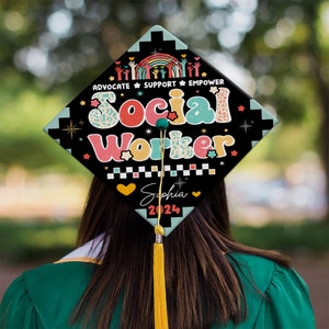 Personalized Social Worker Graduation Cap Topper, MSW Graduation Cap ...