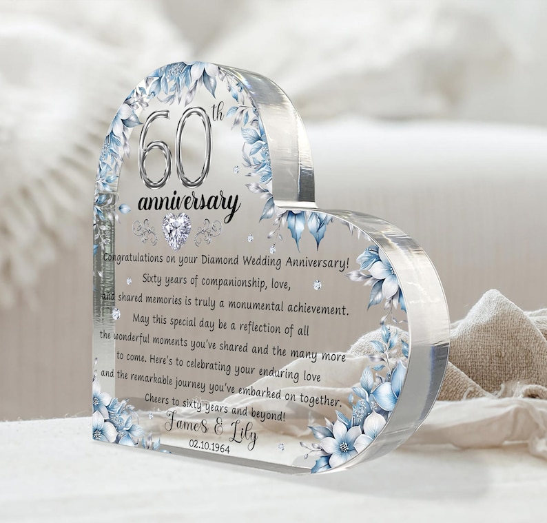 Personalized 60th Wedding Anniversary Gift Heart Acrylic Plaque, 60th ...