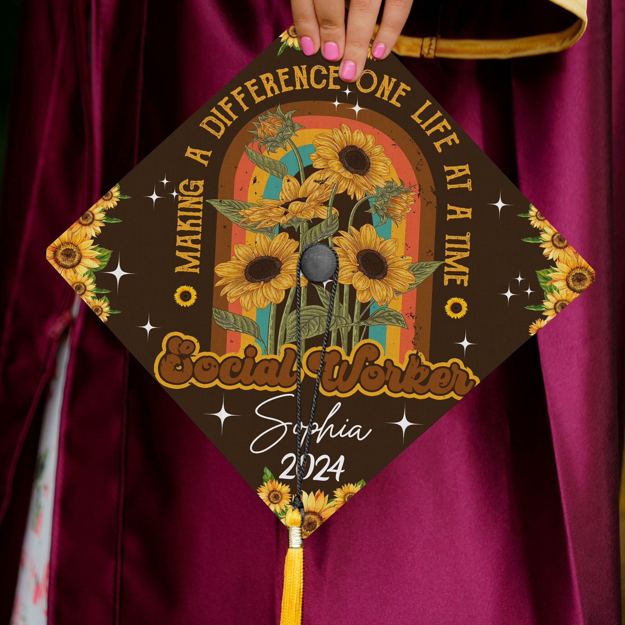 Personalized Social Worker Graduation Cap Topper, MSW Graduation Cap ...