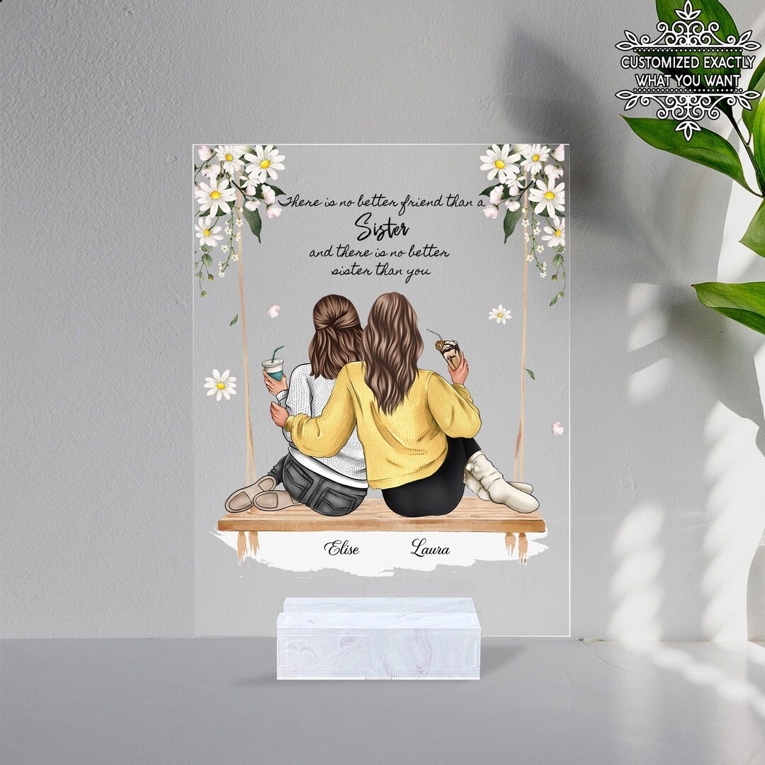 Personalized Sisters Portrait Acrylic Rectangle Plaque, Sister Gift ...