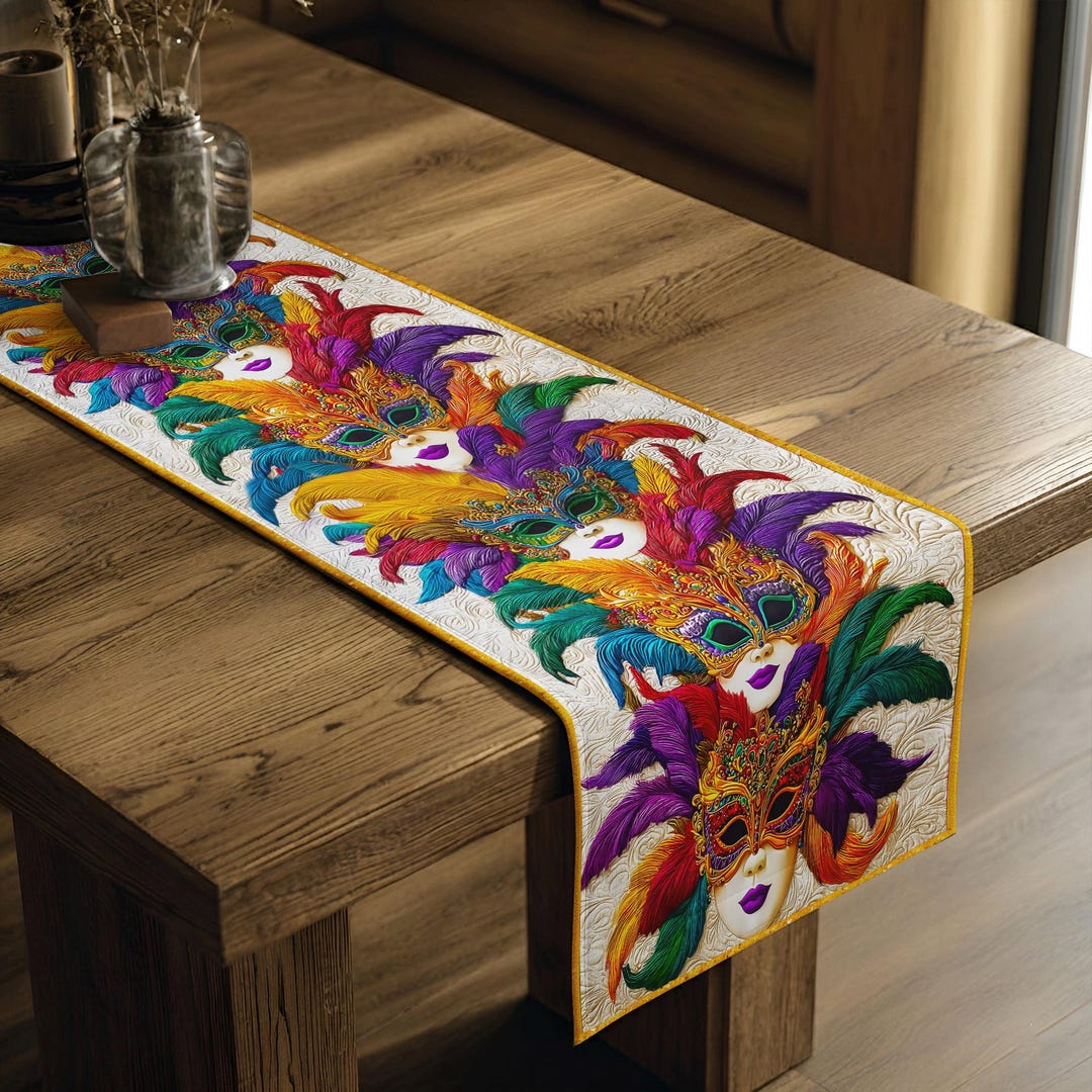Mardi Gras Printed Table Runner, Carnival Mask Table Runner With ...