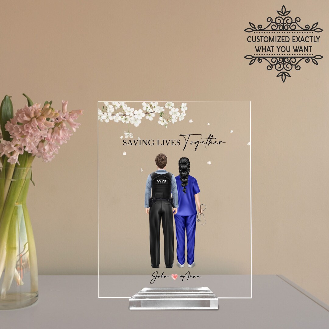 Personalized Police and Nurse Couple Acrylic Rectangle Plaque, Couple ...