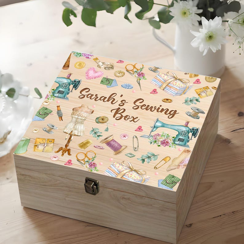 Personalized Sewing Machine Wood Box, Custom Seamstress Gift, Sewing ...