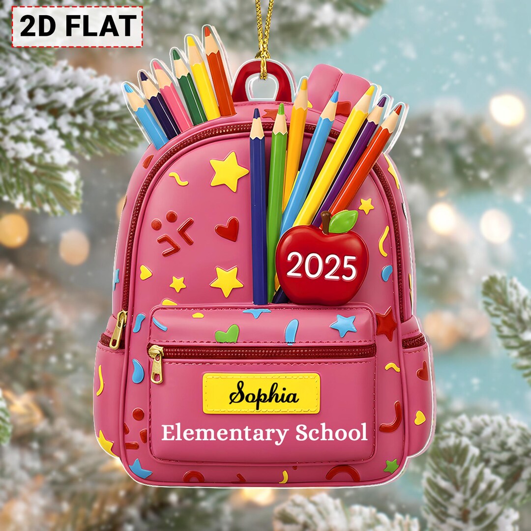 Personalized 2D Flat Xmas School Backpack Shape Acrylic Ornament for ...