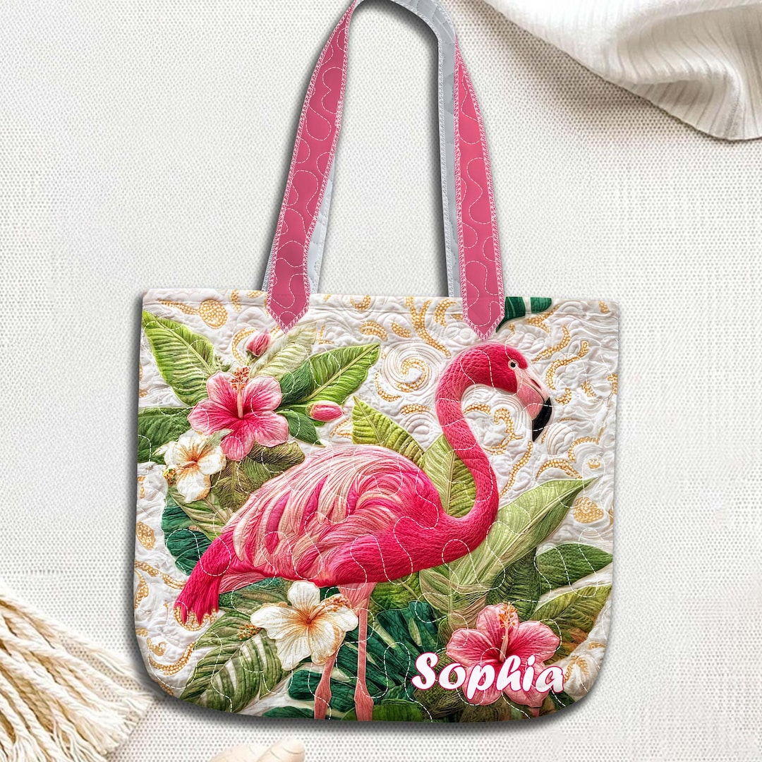 Personalized Tropical Flamingo Quilt Tote Bag, Nature Lovers Gift ...