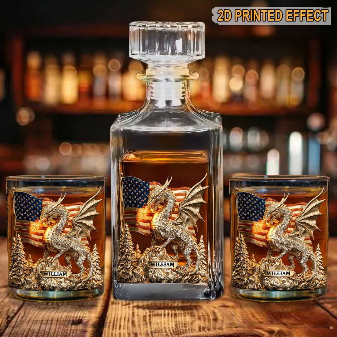 Personalized Dragon Whiskey Decanter Set With Glass, Patriotic American ...
