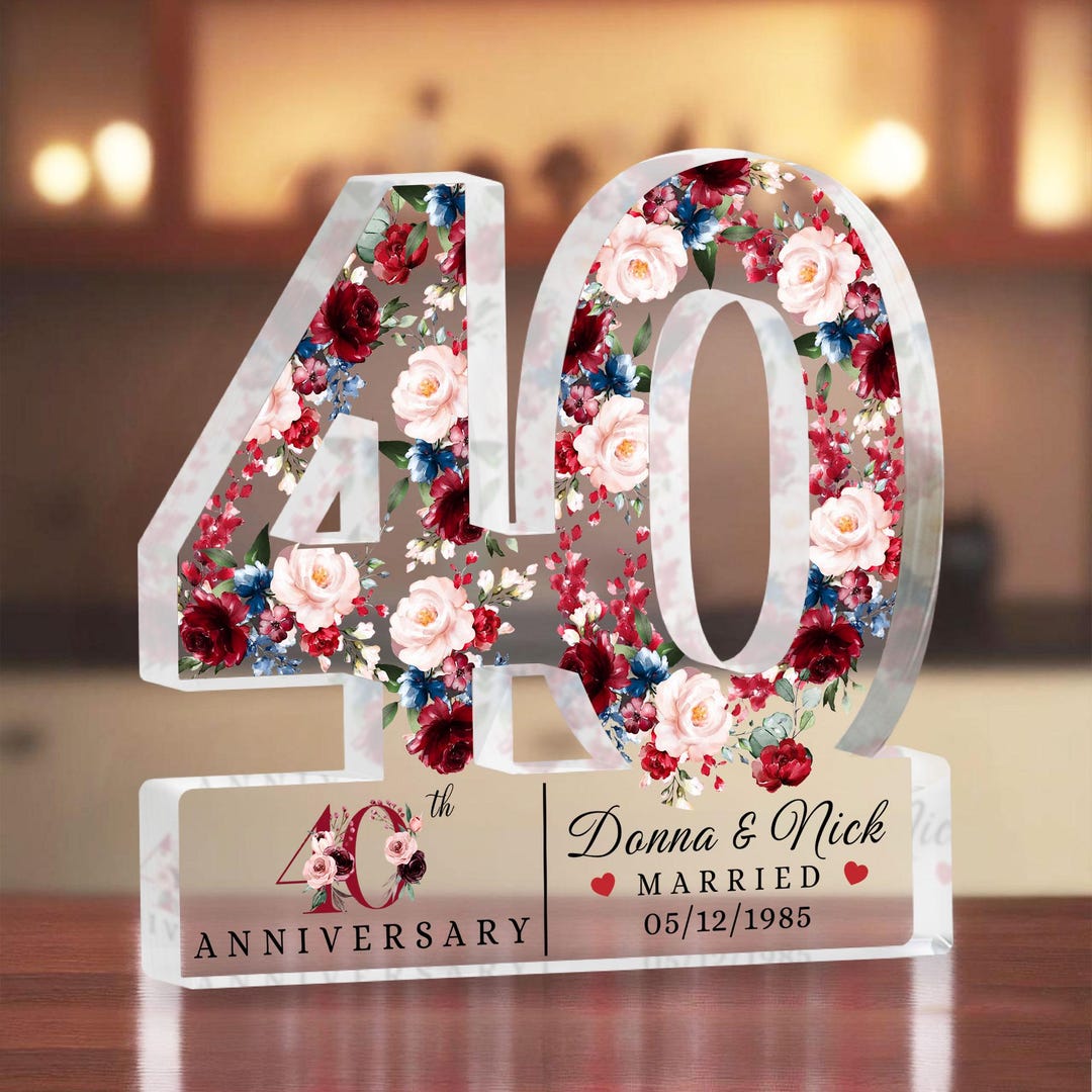 Personalized 40th Wedding Anniversary Gift Acrylic Block, 40th Ruby ...
