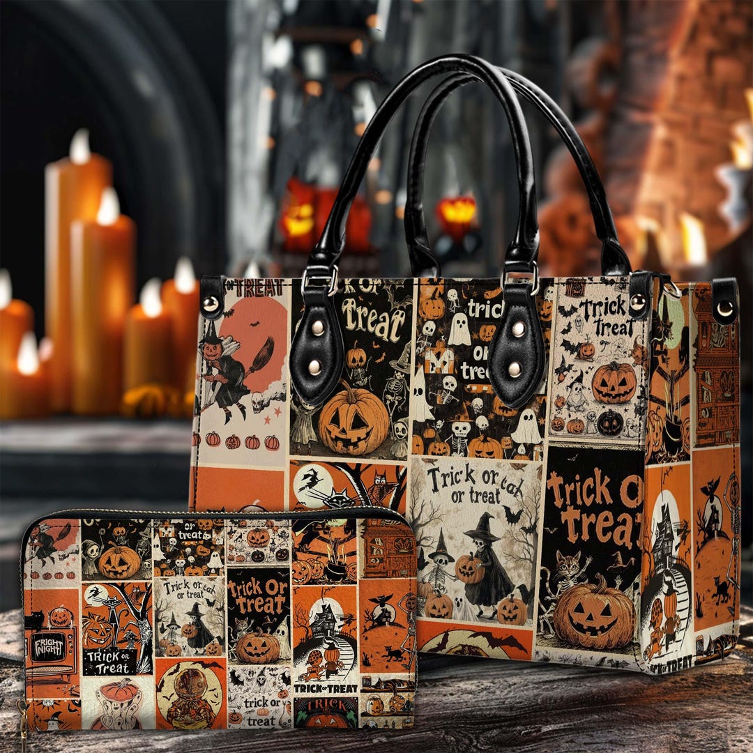 Halloween Print 3D Effect Leather Handbag With Handle, Ghost Pumpkin ...