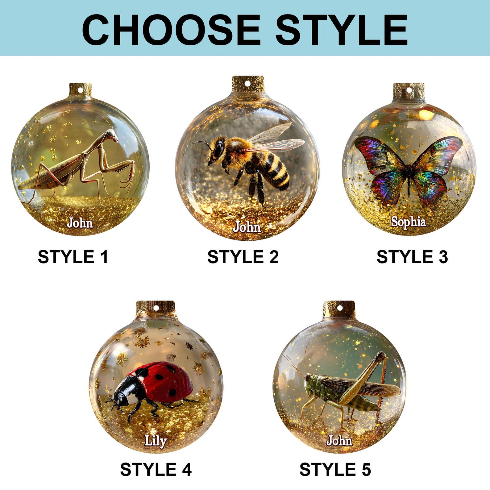 Custom 2D Insect Christmas Ornaments With Names – Bee, Butterfly ...