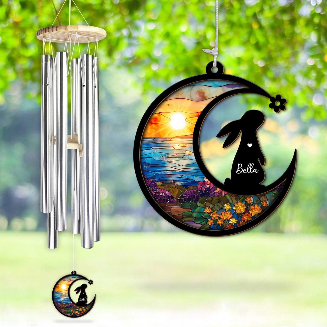 Personalized Rabbit Pet Memorial Wind Chimes, Custom in Loving Memory ...