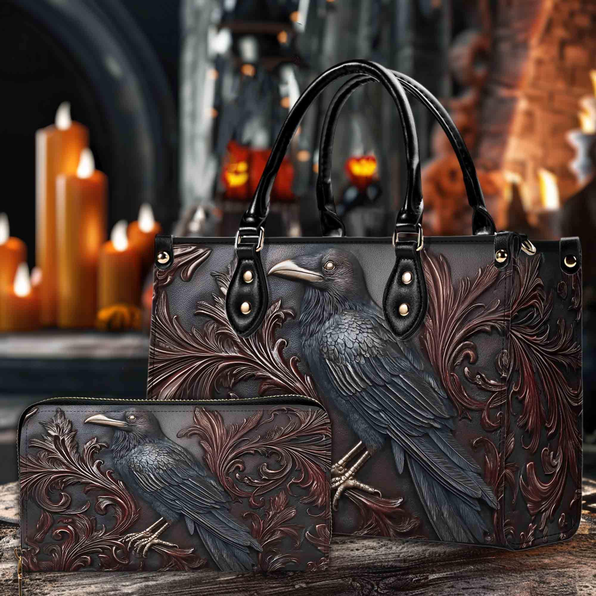 Raven PU Leather Handbag With Handle, Gothic Crow Bags, Halloween Gift ...