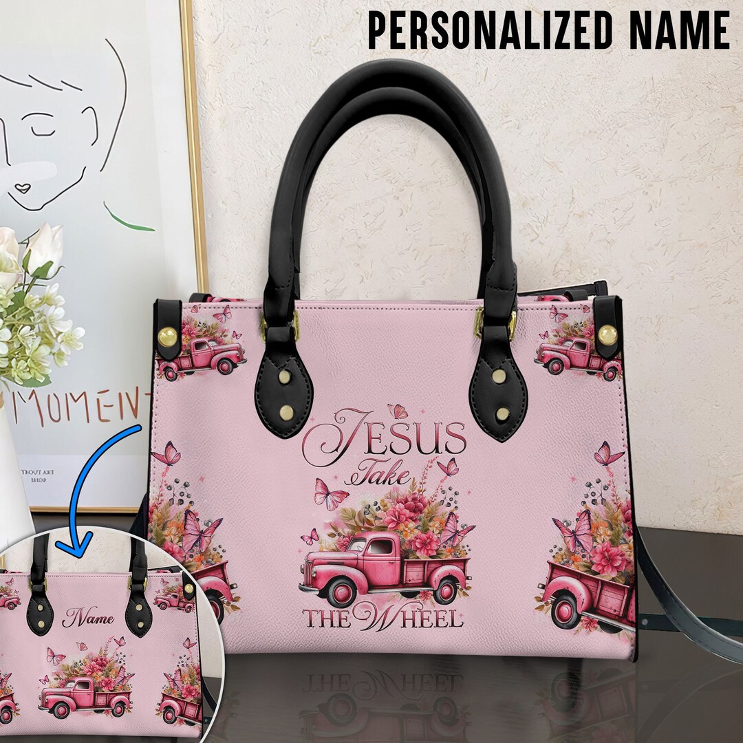 Personalized Name Jesus Take the Wheel Womens Leather Handbag With ...