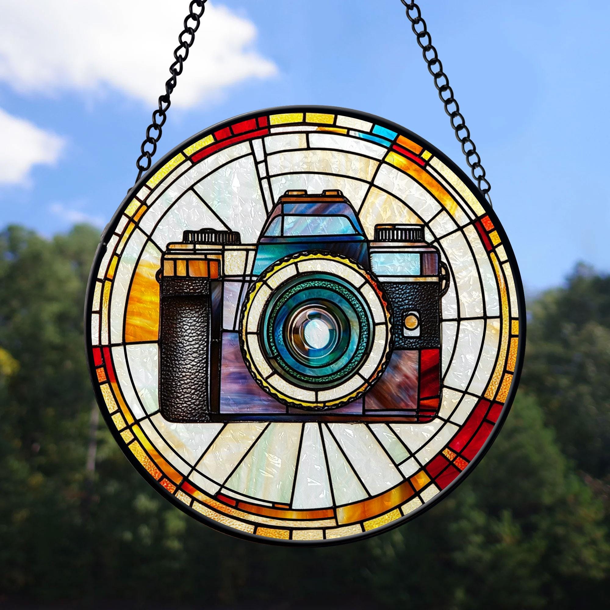 Faux Stained Glass Camera Suncatcher, Camera Stained Glass Ornament ...