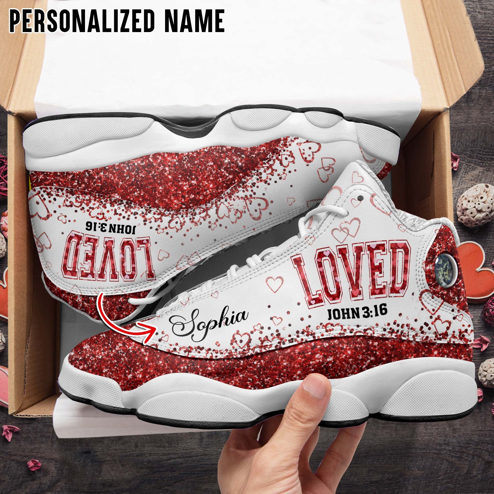 Personalized Loved John 3:16 Jesus Shoes, Jesus Valentines Sneaker ...