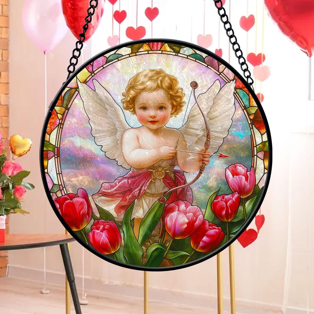 Cupid Faux Stained Glass Suncatcher, Wedding Anniversary Gift ...