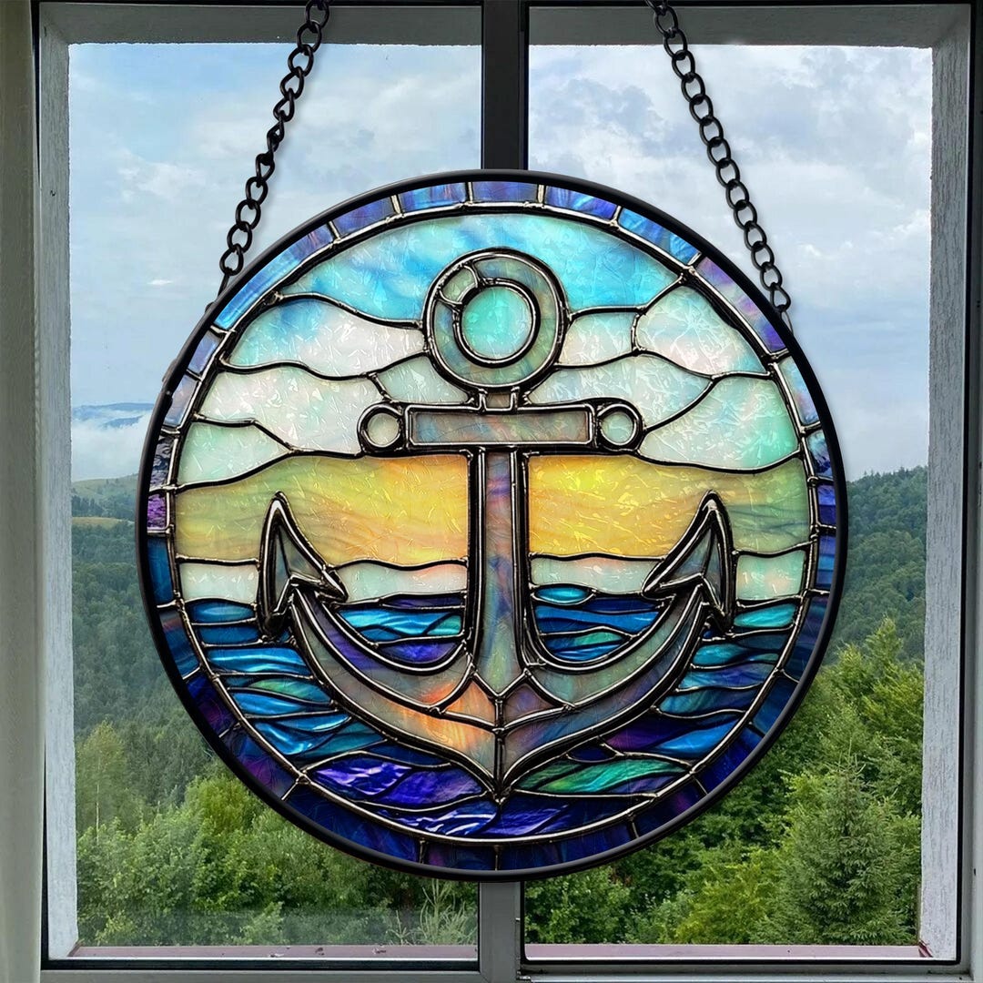 Faux Stained Glass Anchor Suncatcher, Anchor Stained Glass Ornament ...